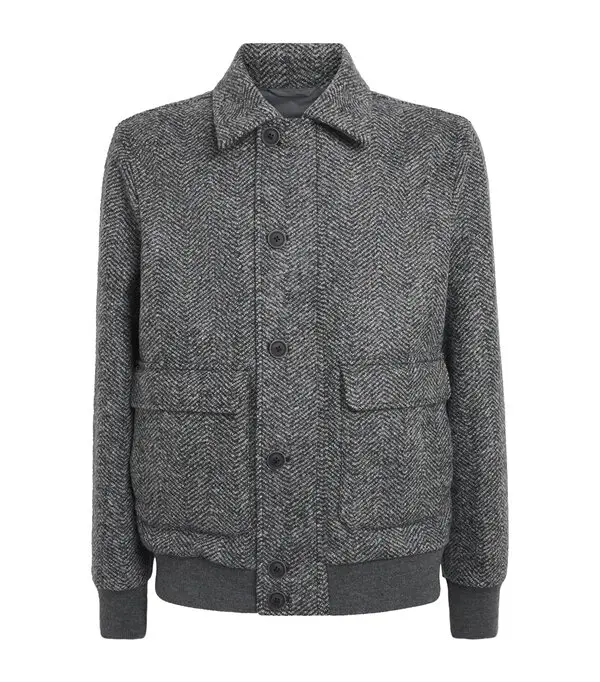 Herno Virgin Wool Herringbone Bomber Jacket