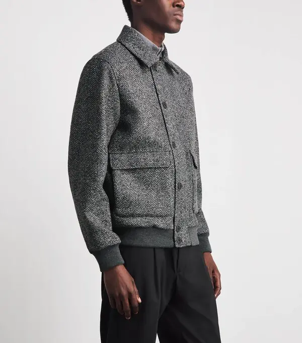 Herno Virgin Wool Herringbone Bomber Jacket