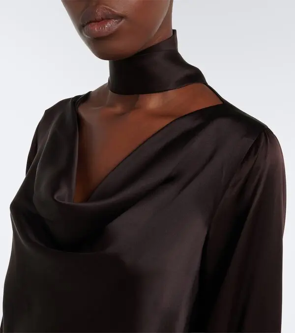 Max Mara Elegante Scarf-detail Silk Satin Blouse - Brown