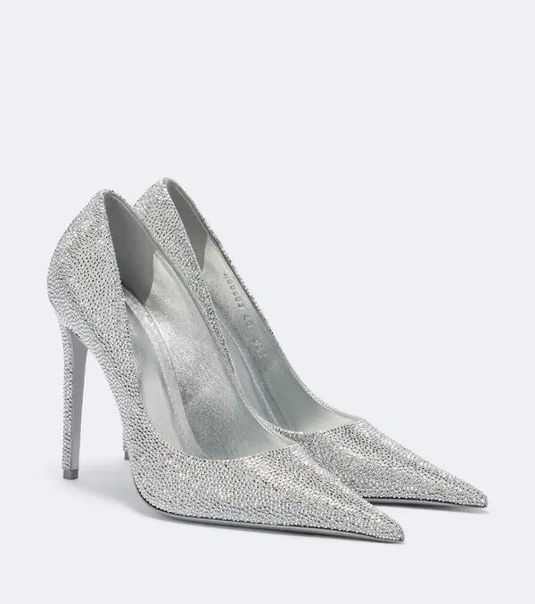 Gucci Donna Embellished Metallic Leather Pumps - Silver