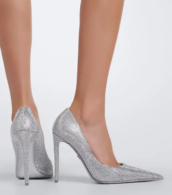 Gucci Donna Embellished Metallic Leather Pumps - Silver