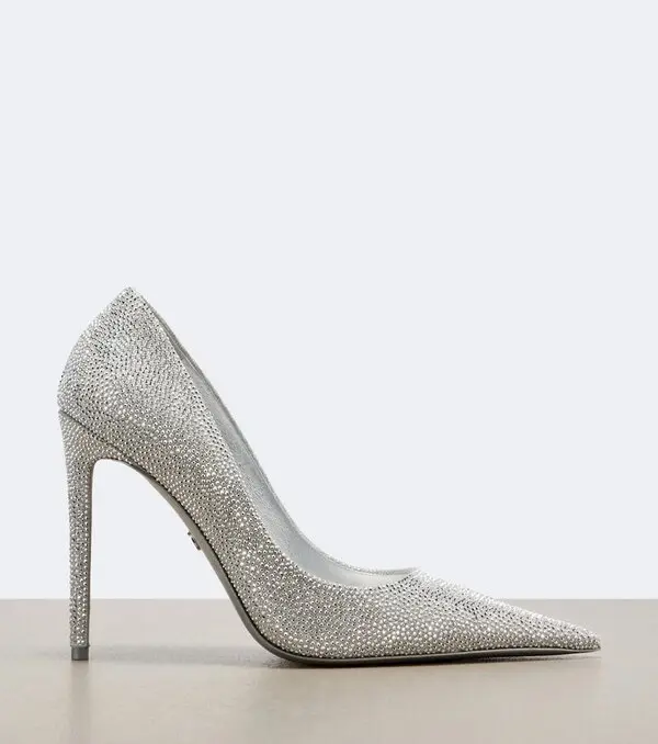 Gucci Donna Embellished Metallic Leather Pumps - Silver