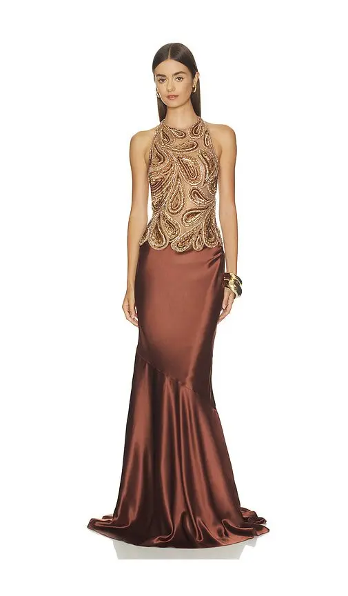 Retrofete Evolet Embroidered Dress In Brown - Hazelnut