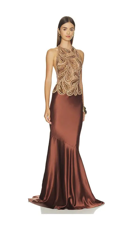 Retrofete Evolet Embroidered Dress In Brown
