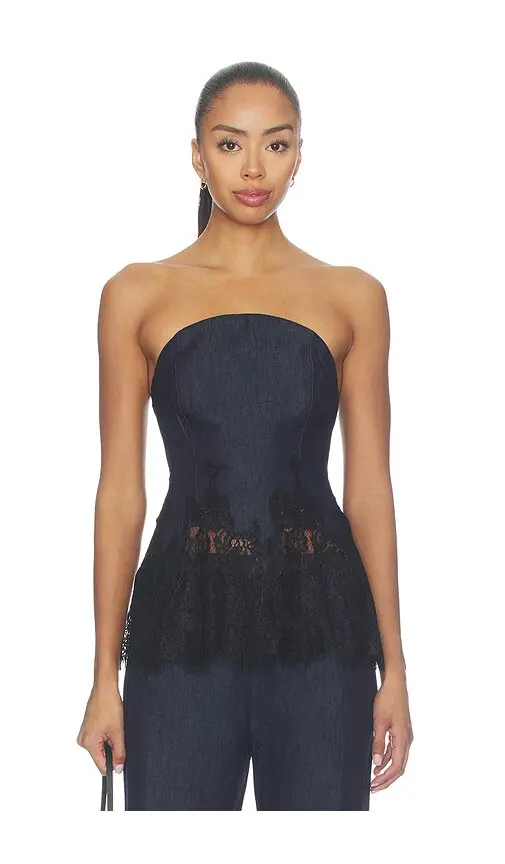 Amanda Uprichard Romilly Strapless Top In Navy