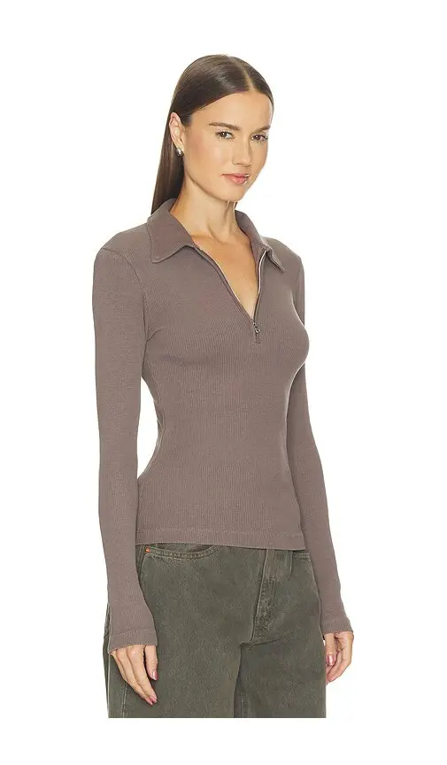 AGOLDE Amica Zip Polo Shirt In Mauve