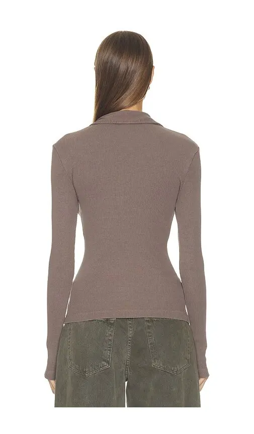 AGOLDE Amica Zip Polo Shirt In Mauve