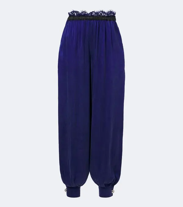 JACQUES WEI Leather-trimmed Balloon Pants - Blue