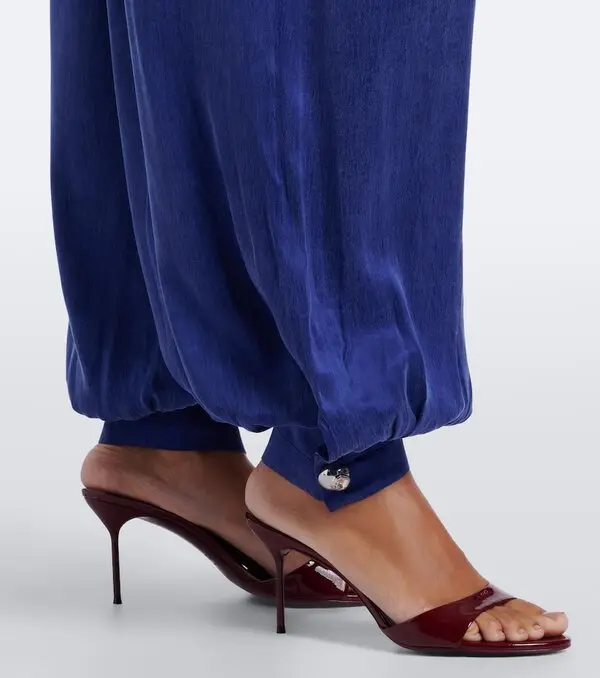 JACQUES WEI Leather-trimmed Balloon Pants - Blue