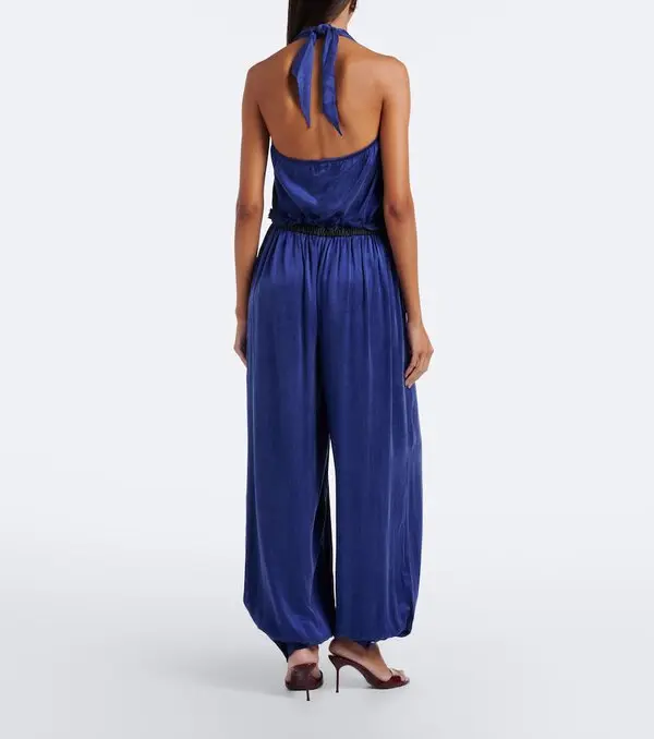 JACQUES WEI Leather-trimmed Balloon Pants - Blue