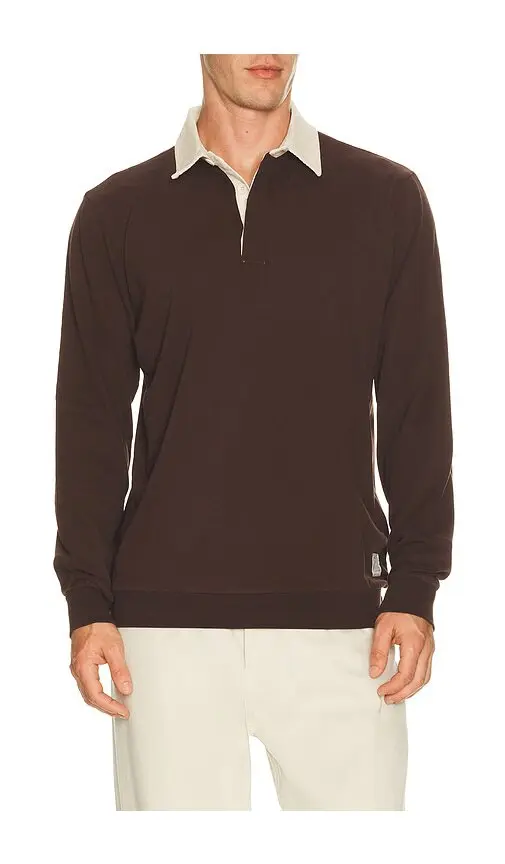 Marine Layer Sueded Rugby Polo In Chocolate - Java