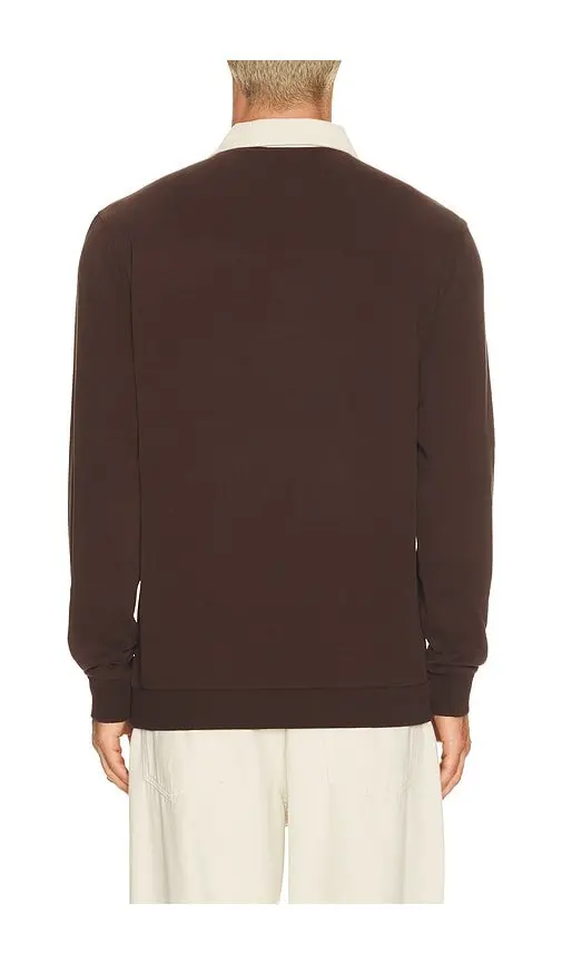 Marine Layer Sueded Rugby Polo In Chocolate - Java