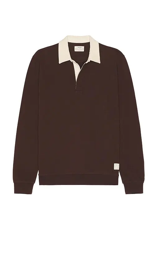 Marine Layer Sueded Rugby Polo In Chocolate - Java