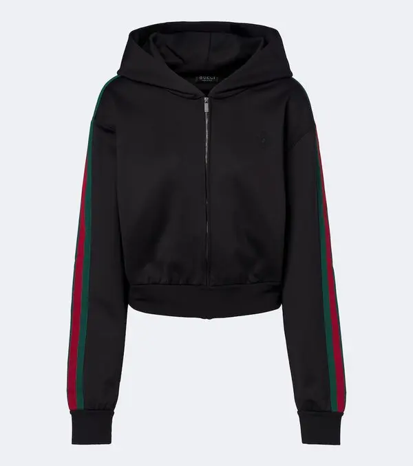 Gucci Web Stripe Jersey Zip-up Hoodie - Black