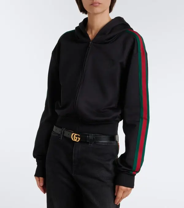Gucci Web Stripe Jersey Zip-up Hoodie