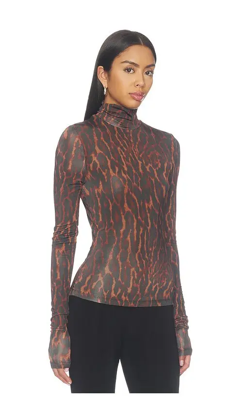 GANNI Printed Shiny Jersey Turtleneck Top In Multi
