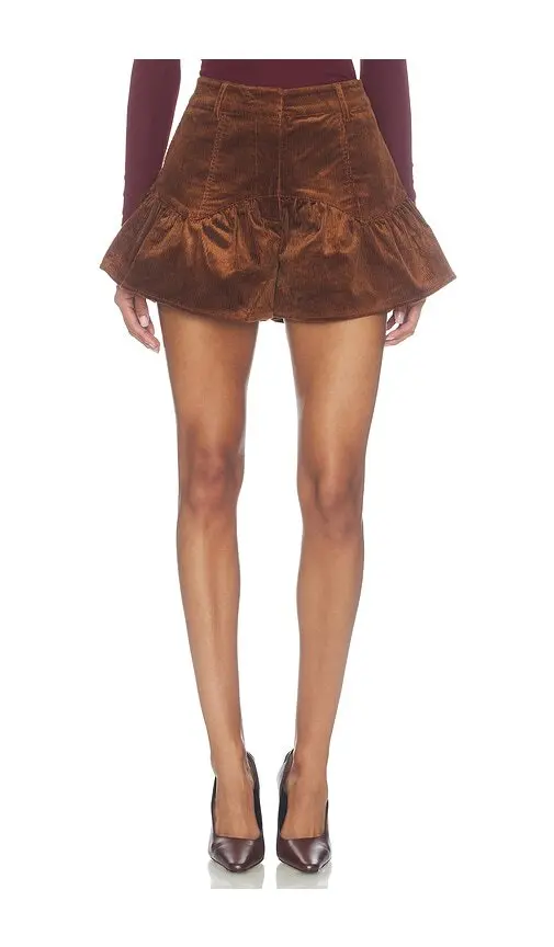 GANNI Corduroy Flounce Short In Brown