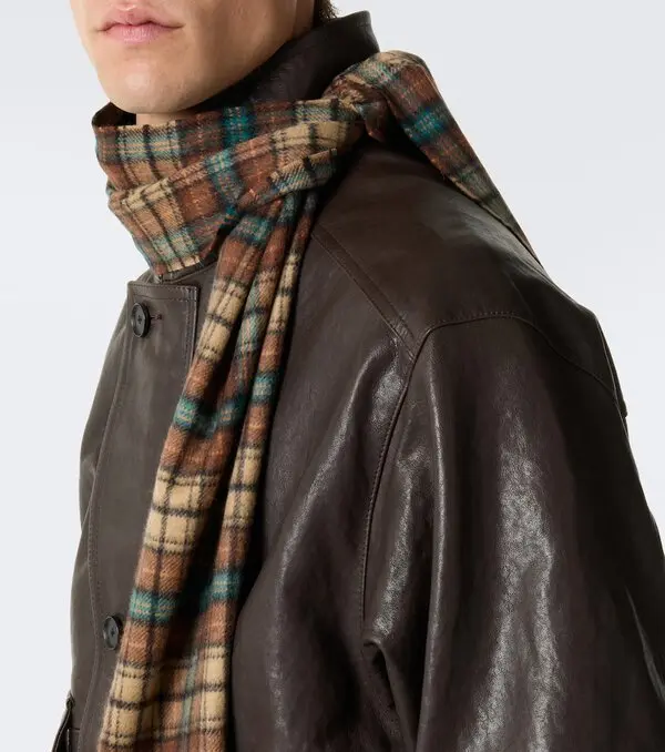 Auralee Checked Fringed Cashmere Scarf - Brown