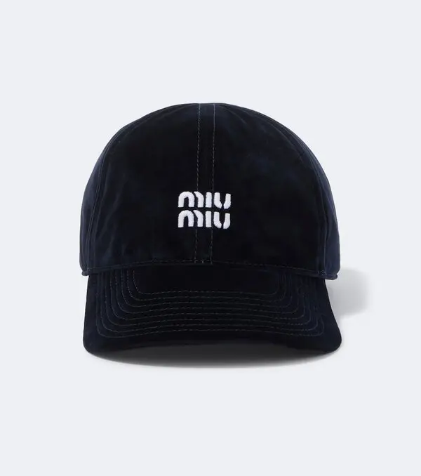 Miu Miu Logo Velvet Baseball Cap - Blue