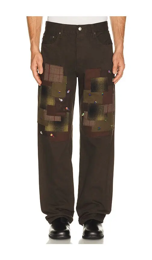 VOWELS Straight Denim Jeans In Brown