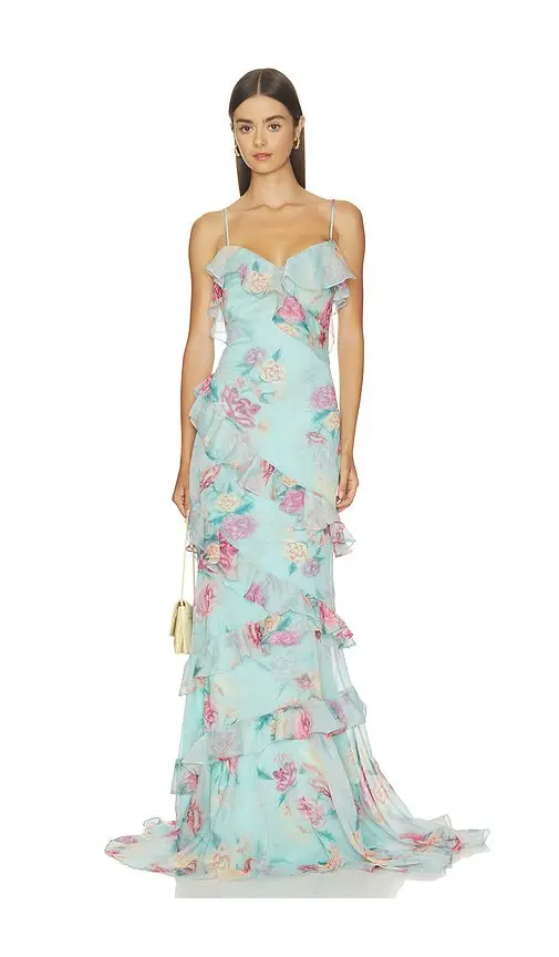 PatBO Flora Mist Long Dress In Baby