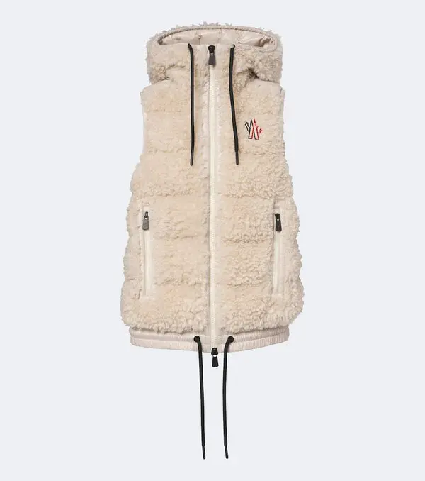 Moncler Hooded Teddy Down Vest - Beige