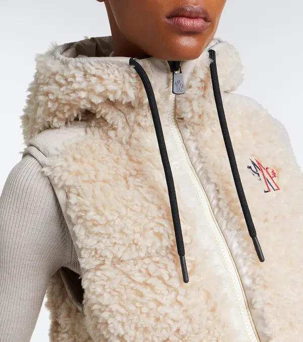Moncler Hooded Teddy Down Vest - Beige
