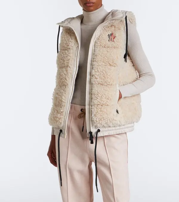 Moncler Hooded Teddy Down Vest - Beige