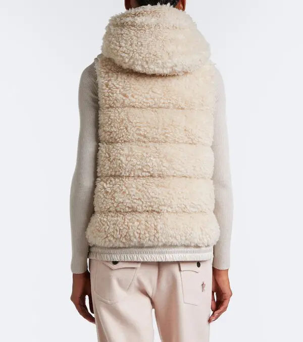 Moncler Hooded Teddy Down Vest - Beige