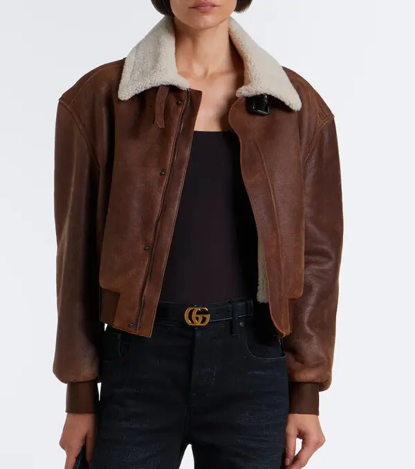 Gucci Shearling-trimmed Leather Blouson Jacket