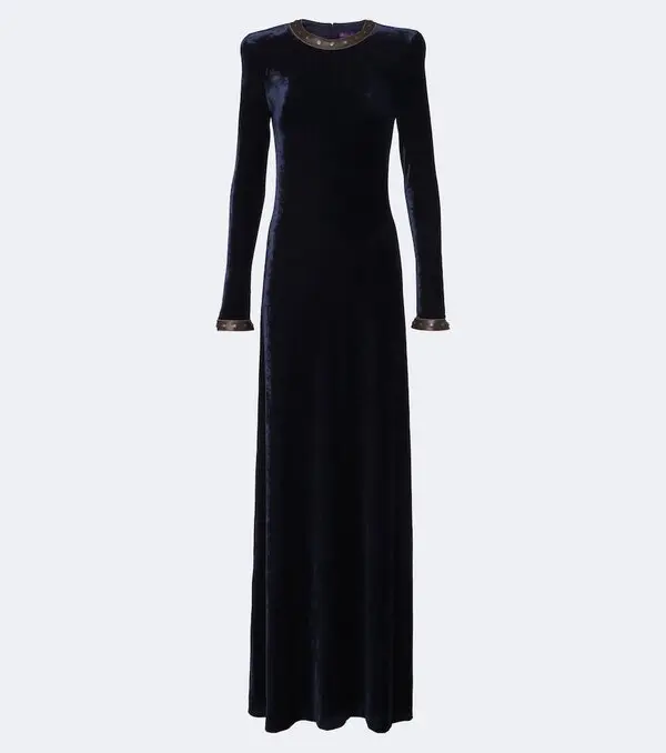 Ralph Lauren Nancie Leather-trimmed Velour Gown