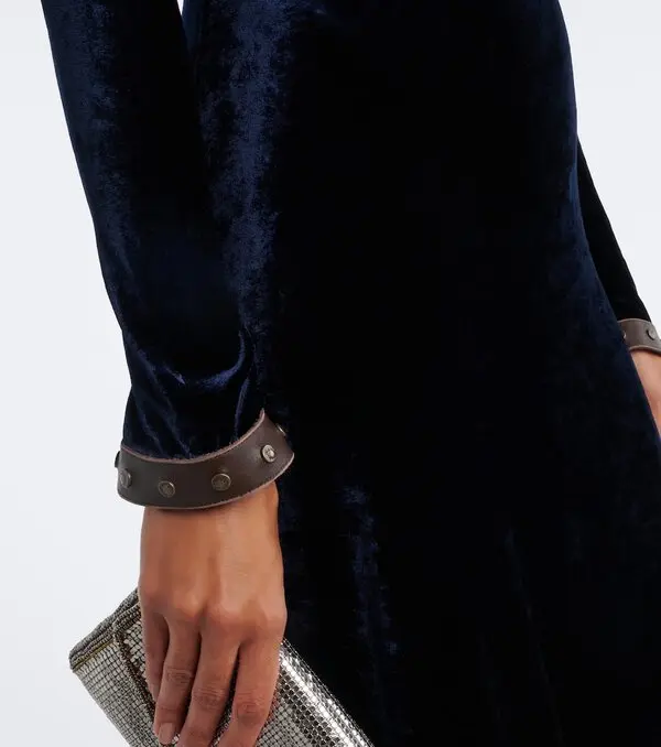 Ralph Lauren Nancie Leather-trimmed Velour Gown