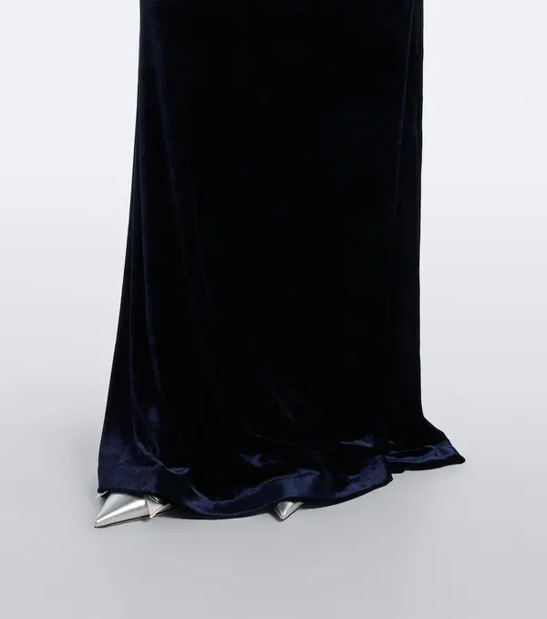 Ralph Lauren Nancie Leather-trimmed Velour Gown
