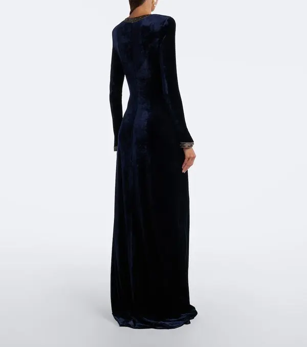 Ralph Lauren Nancie Leather-trimmed Velour Gown
