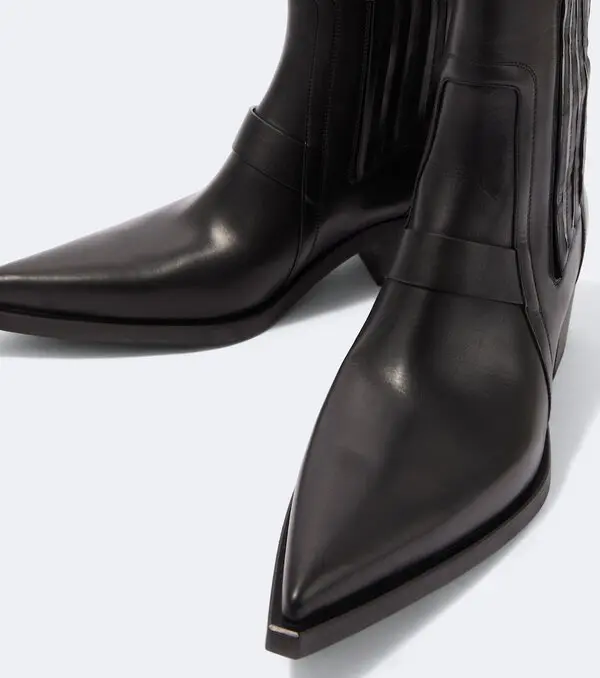 Rick Owens Pointed Silver Leather Ankle Boots