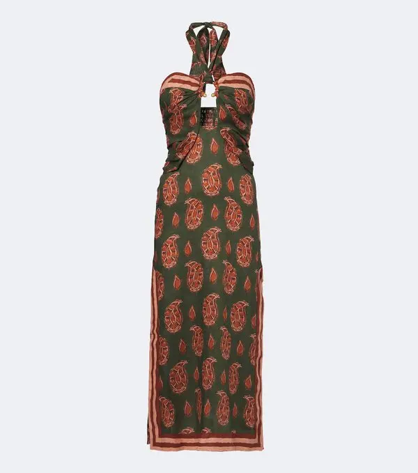 Johanna Ortiz Printed Halterneck Linen Midi Dress - Multicoloured