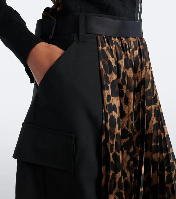 Sacai Paneled Leopard-print Midi Skirt