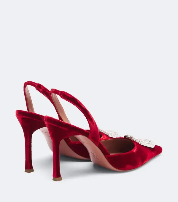 Amina Muaddi Camelia Embellished Velvet Slingback Pumps - Red