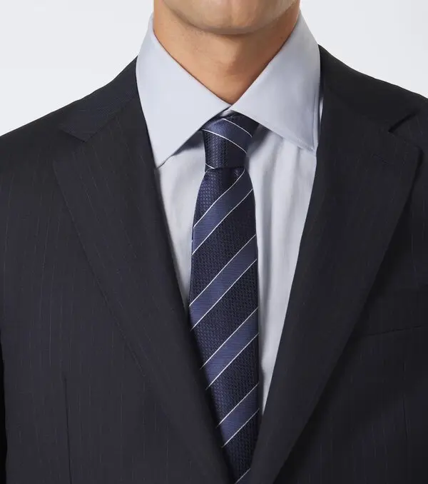 Zegna Striped Silk Jacquard Tie - Blue