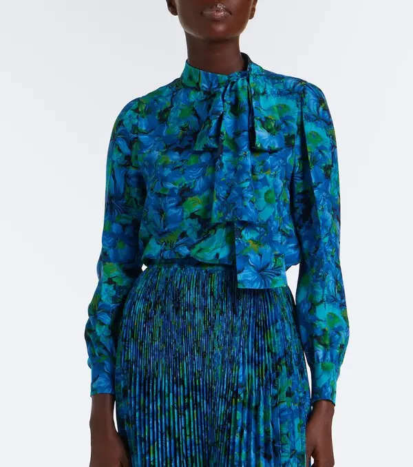 Gucci Floral Silk Georgette Blouse - Blue