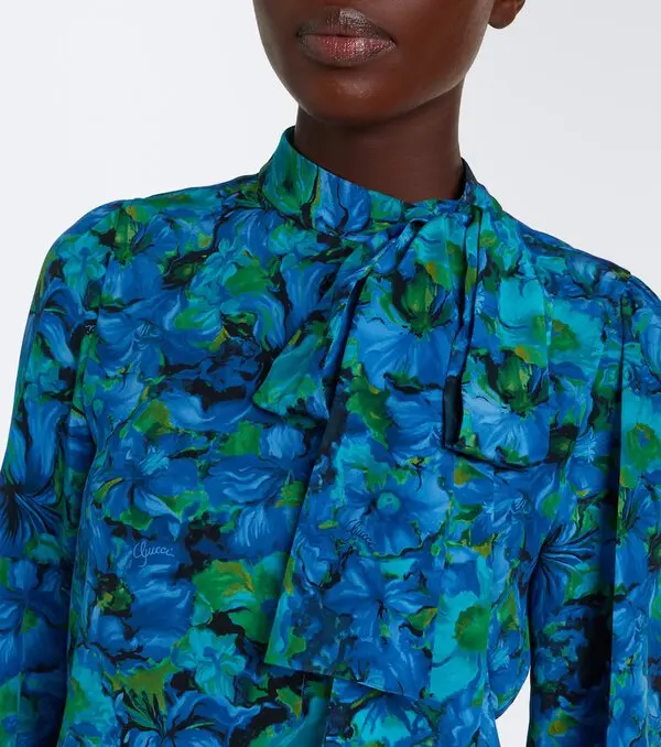 Gucci Floral Silk Georgette Blouse - Blue