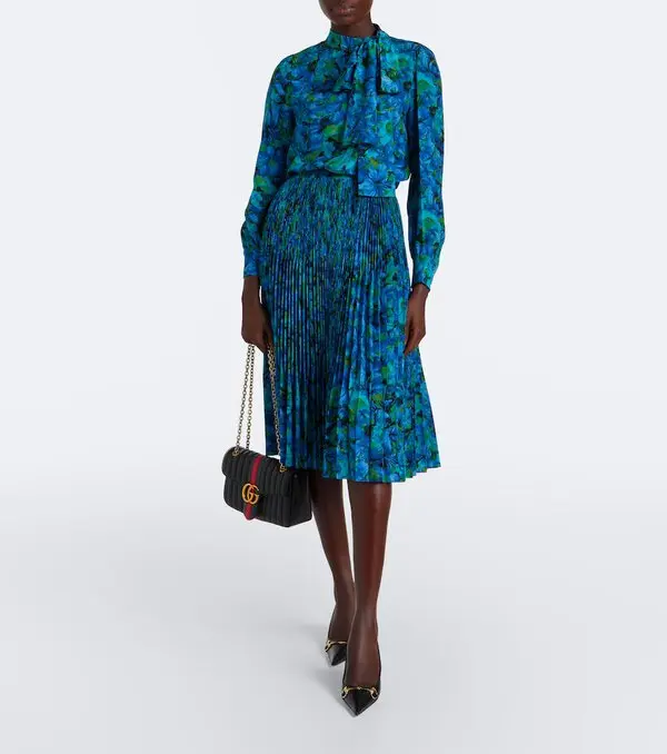 Gucci Floral Silk Georgette Blouse - Blue