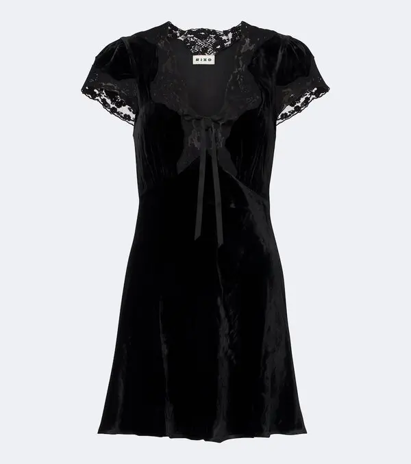 Rixo Lacie Lace-trimmed Velvet Minidress