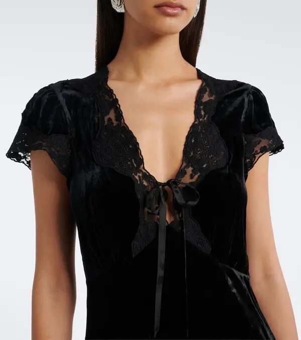 Rixo Lacie Lace-trimmed Velvet Minidress