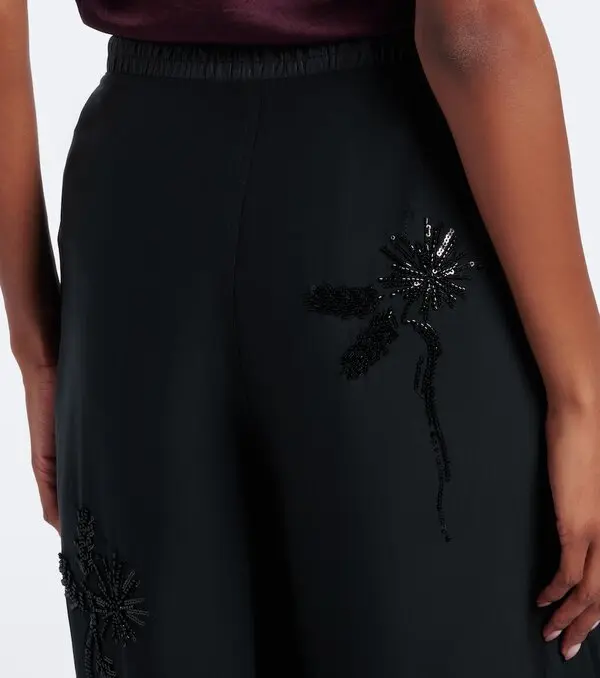 JACQUES WEI Embellished Leather-trimmed Wide-leg Pants