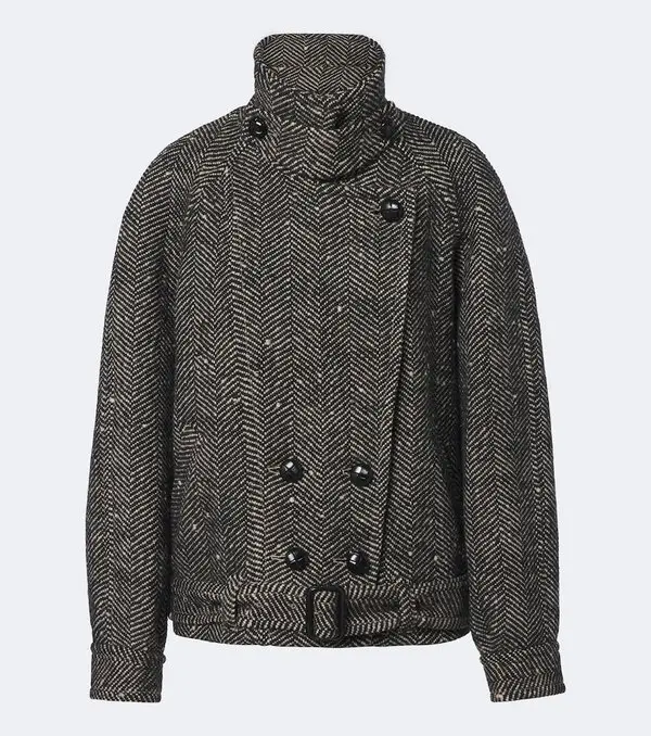 Isabel Marant Étoile Elvane Herringbone Wool Peacoat - Black