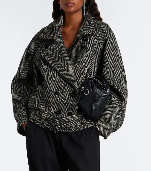 Isabel Marant Étoile Elvane Herringbone Wool Peacoat - Black