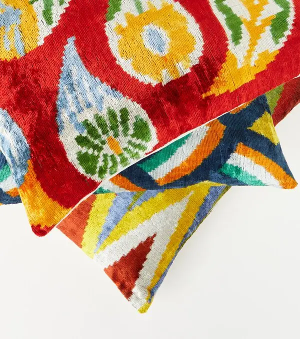 LES-OTTOMANS Printed Silk And Cotton Velvet Cushion - Multicoloured