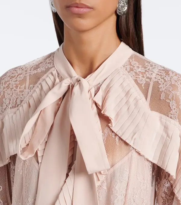 Blumarine Ruffled Tie-neck Lace Gown