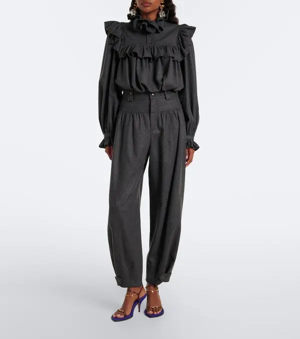 Chloé Wool And Cashmere Flannel Barrel-leg Pants